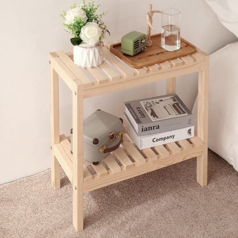 Jual Wooden shelf 2 tingkat 40cm / rak display rak sepatu sandal rak ...