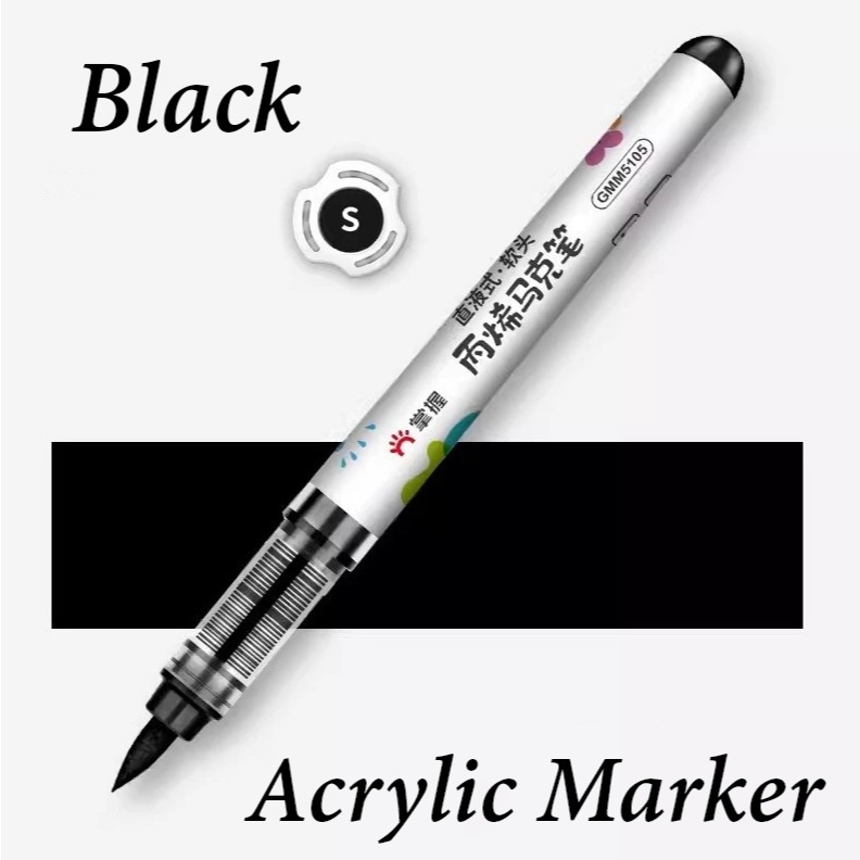 Jual GRASP Brush Pen Acrylic Marker Black Penebal Crayon Warna Hitam ...