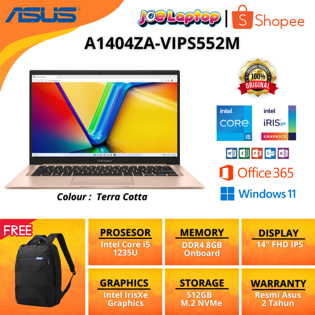 Jual Asus Vivobook 14 A1404ZA-VIPS552M Terra Cotta i5 1235U Win11 OHS ...
