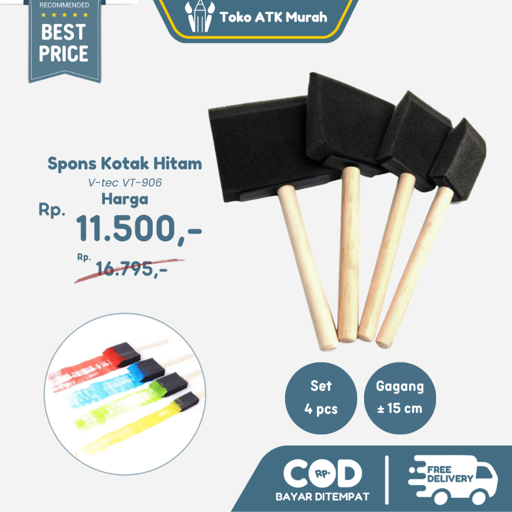Jual V-Tec Spons Kotak Hitam VT-906 isi 4 pcs / Foam Brush Busa Kuas ...