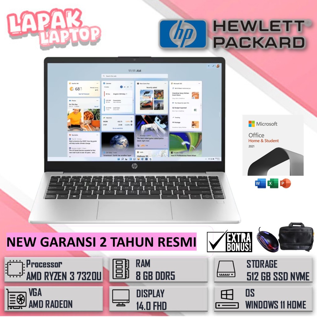 Jual Laptop Terbaru HP 14 Em0333AU AMD Ryzen 3 7320U RAM 8GB DDR5 512GB ...