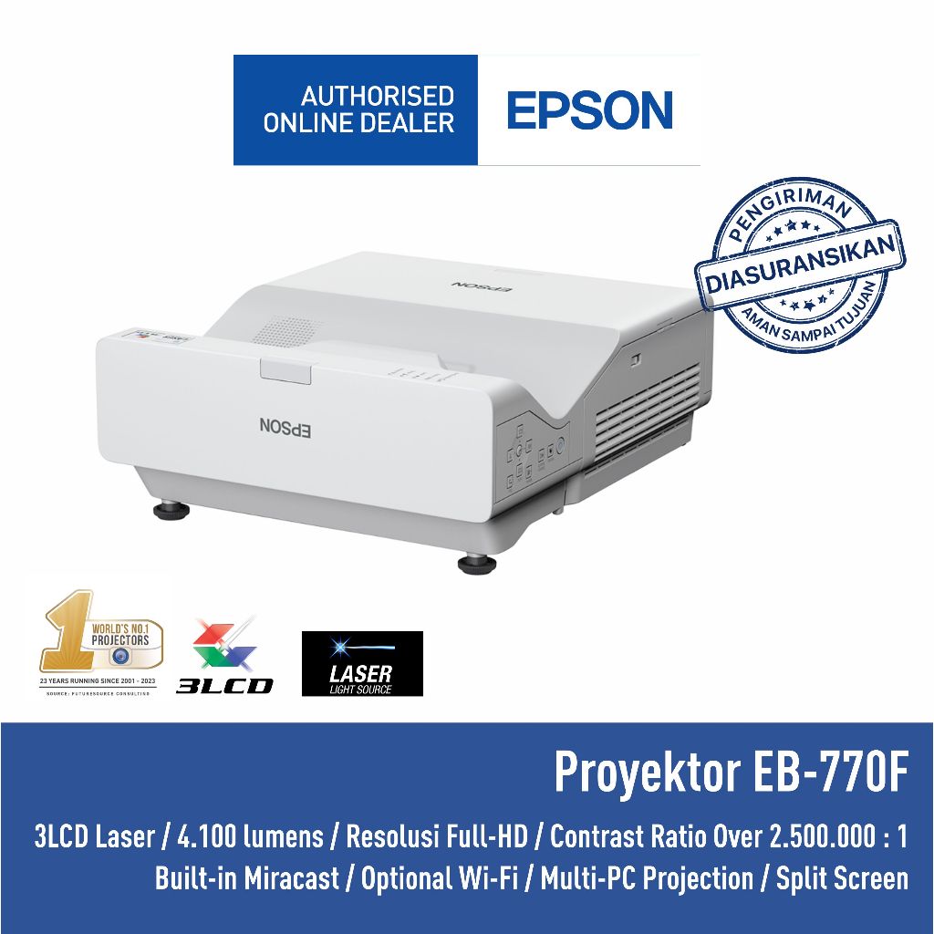 Jual Proyektor Laser EPSON EB-770F EB770F 770F Full HD 4100 Lumens Miracast WIFI LAN Garansi ...