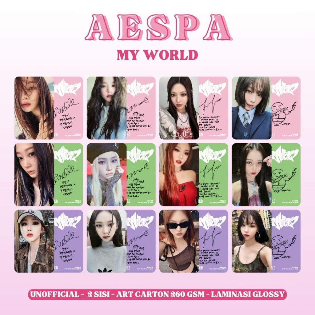 Jual Photocard AESPA MY WORLD - PC Premium 2 Sisi Kartu Kpop Merch Unofficial | Shopee Indonesia