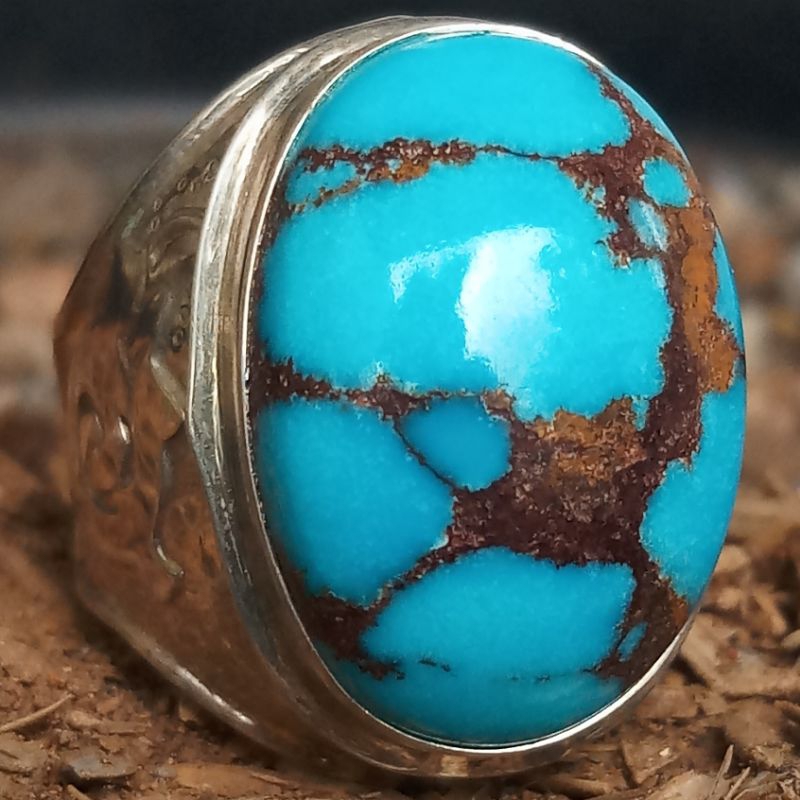 Jual Batu Akik Pirus Mesir Biru Segar Ring Perak Super Istimewa Natural ...