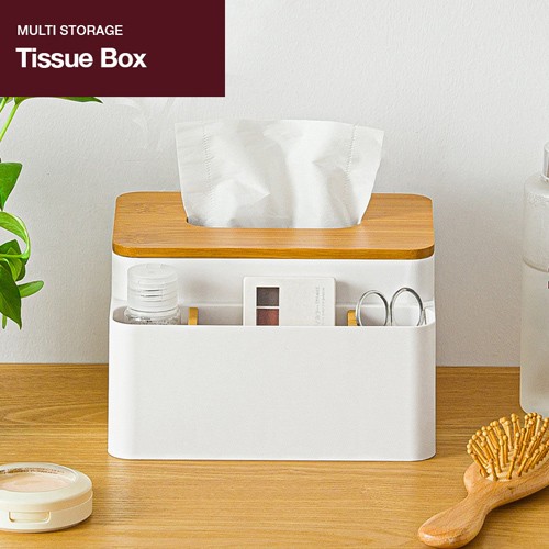 Jual Vala Bamboo Tissue Box with Storage Kotak tisu organizer rak ...