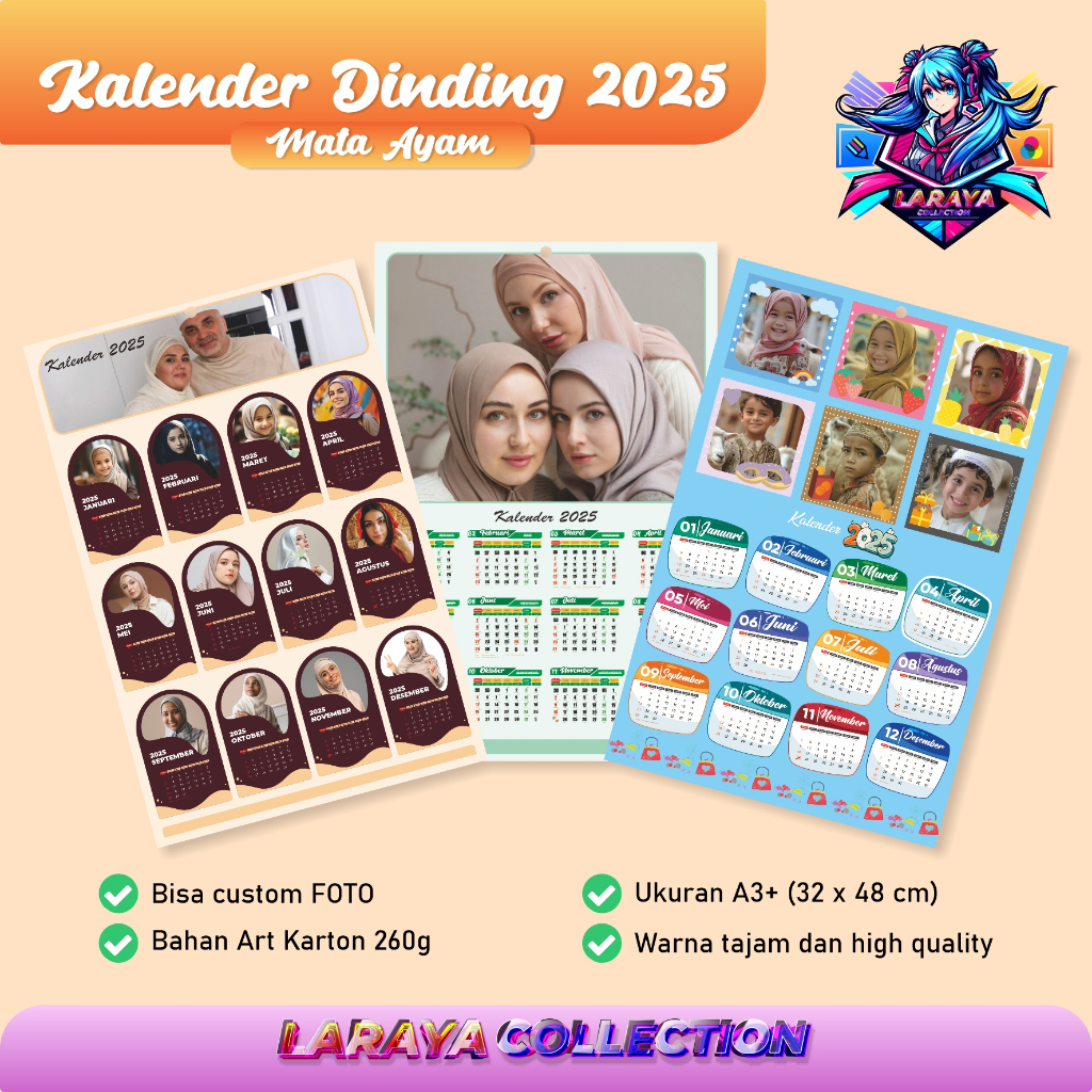 Jual Cetak Kalender Dinding 2026 Mata Ayam / Art Karton 260 / 1 Lembar ...