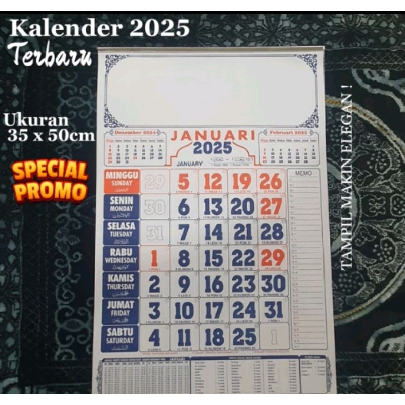 Jual Kalender Dinding 2025 Plus Tanggalan Arab dan Jawa | Shopee Indonesia