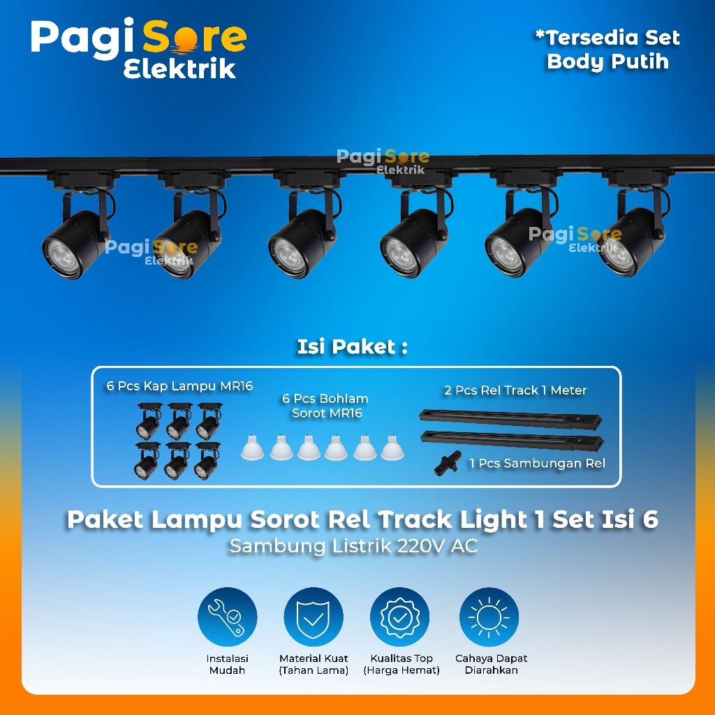 Jual Paket isi 6 Lampu Sorot LED Rel Spotlight Track Light Rell 2 M ...