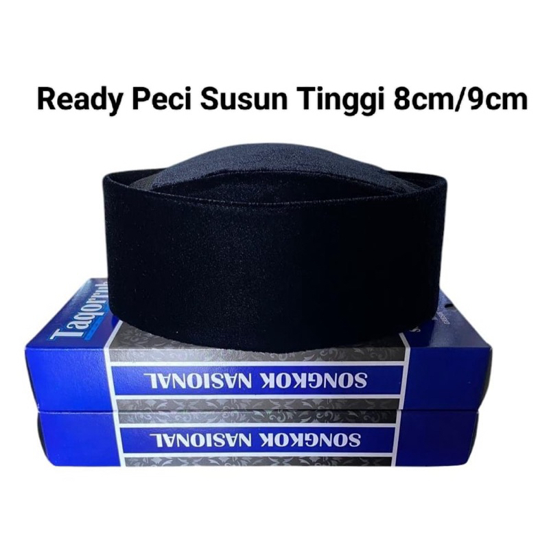 Jual Peci Hitam Songkok Taqqorub Susun Kopiah Hitam Susun Polos Ac Pria Dewasa Tinggi 8cm 9cm ...