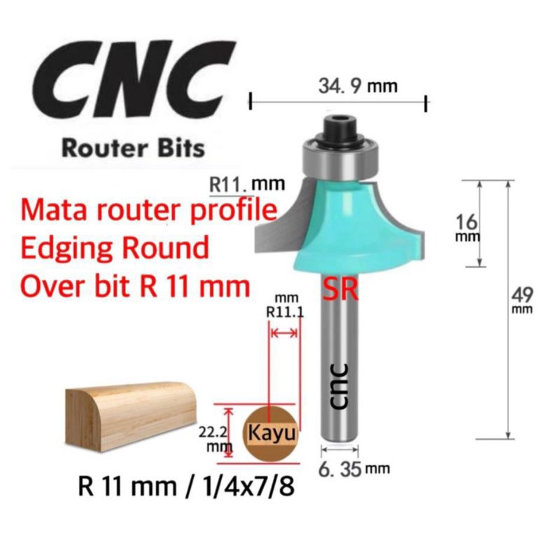 Jual Mata Profil/ Router Bits/ Round Over Bits 11 mm (1/4×7/8 / 301-061 ...