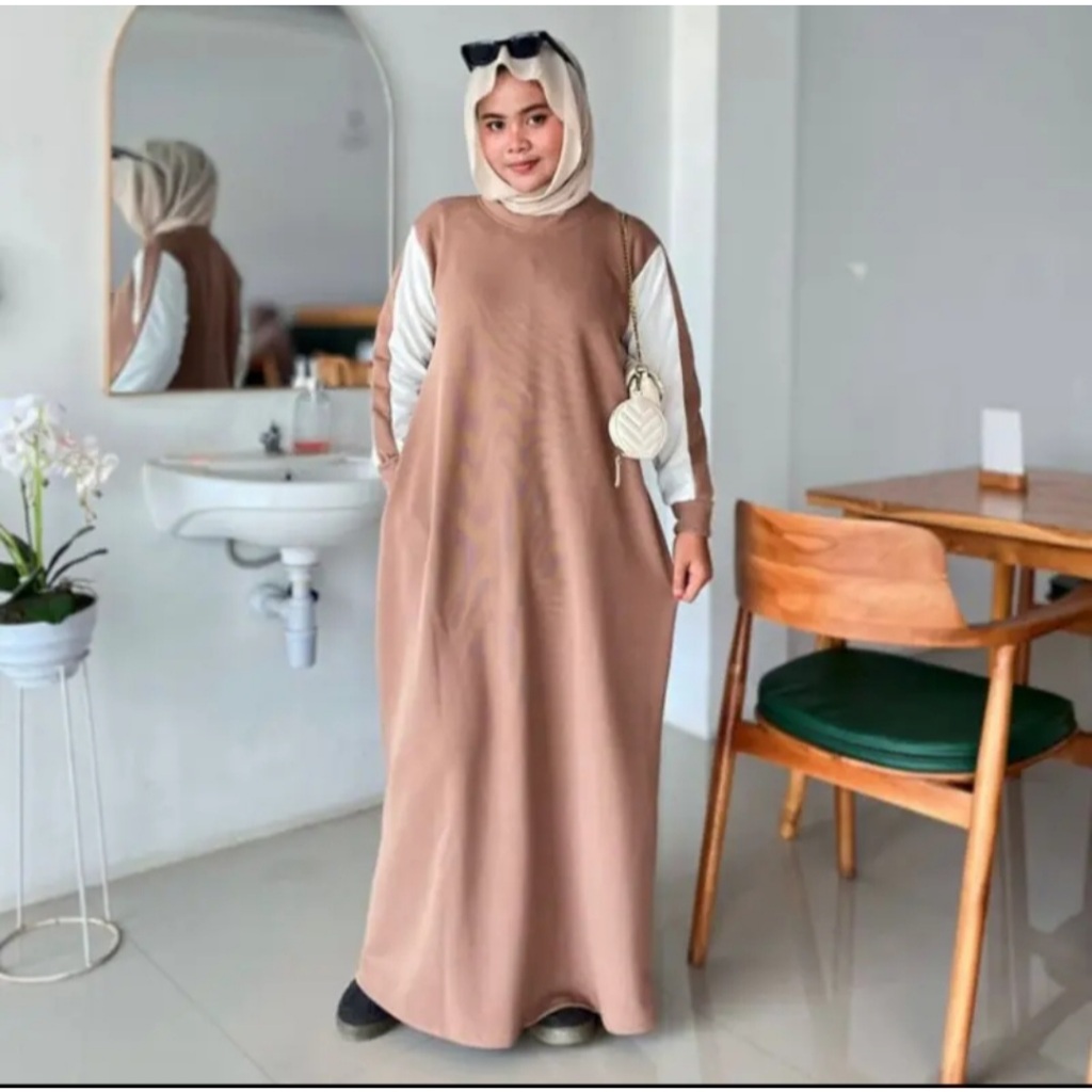 Jual Lokal By Fx - Gamis Knit JPN Lengan Kombinasi / Gamis Muslim ...