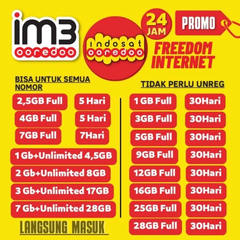 Jual PAKET DATA KOUTA INDOSAT IM3 FREEDOM UNLIMITED KOUTA FULL 24 JAM | Shopee Indonesia