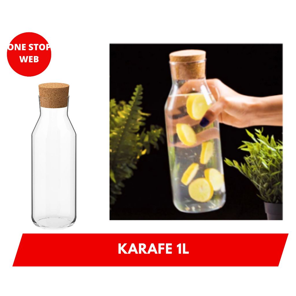 Jual Karafe Kaca Bening Dengan Tutup Gabus 1L Cold Hot Drink Water ...
