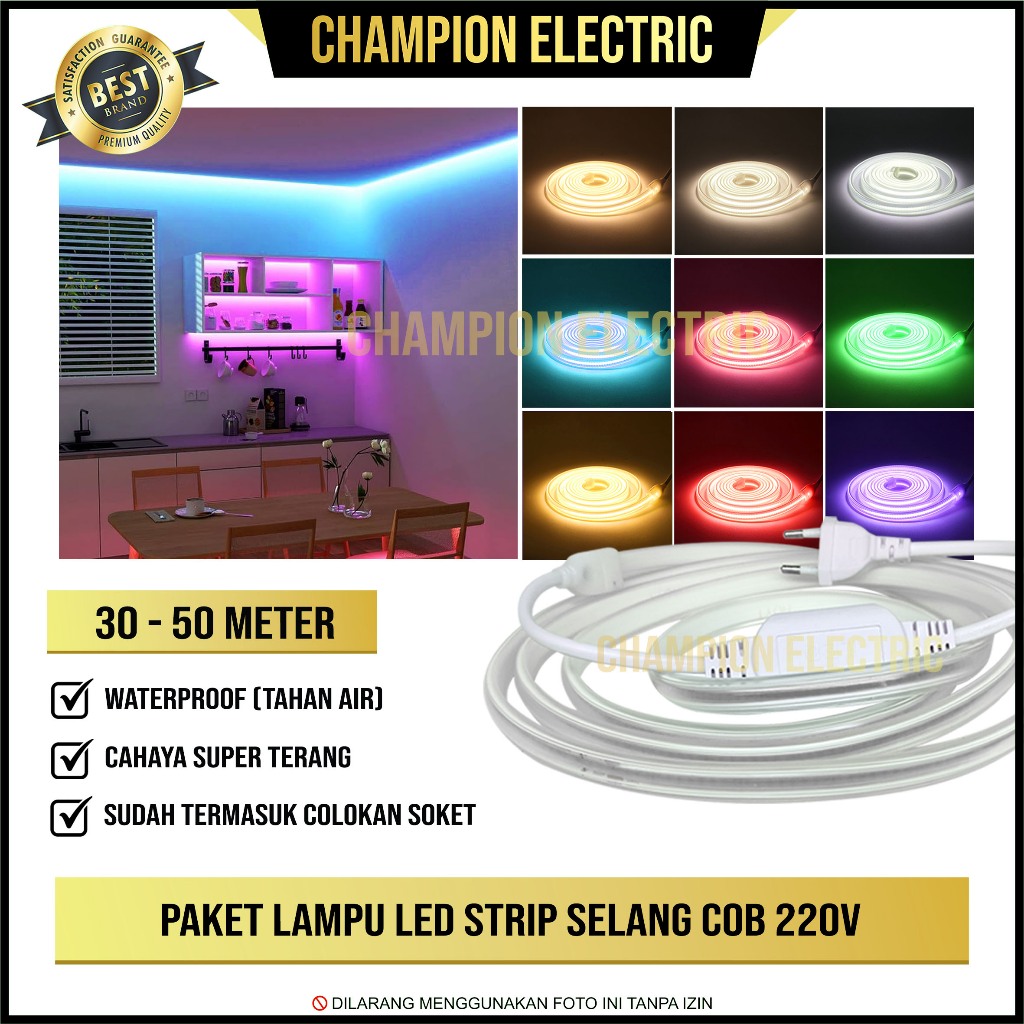 Jual Paket LED Strip COB 220V 30M 35M 40M 45M 50M Lampu LED Fleksibel ...