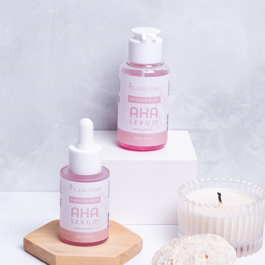 Jual GlamlySkin Booster Body AHA Serum untuk mencerahkan kulit terutama lipatan atau area yang ...