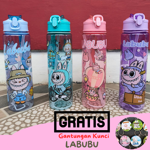 Jual BOTOL LABUBU /BOTOL MINUM VIRAL /Botol Transparan Kapasitas 900 ml Tali Pendek/ BOTOL ANAK ...