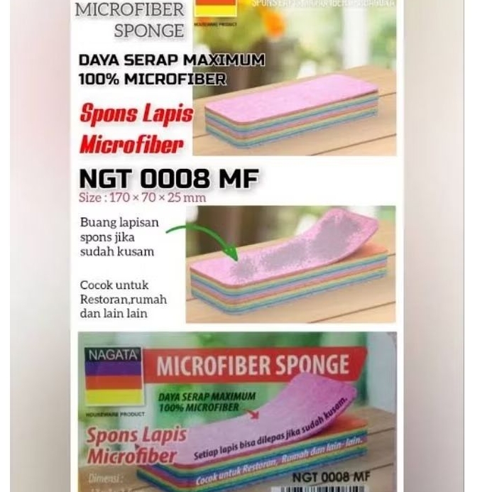 Jual [ 1 set 5 pcs ] Kain Lap spons Microfiber Nagata 0008 MF Sponge ...