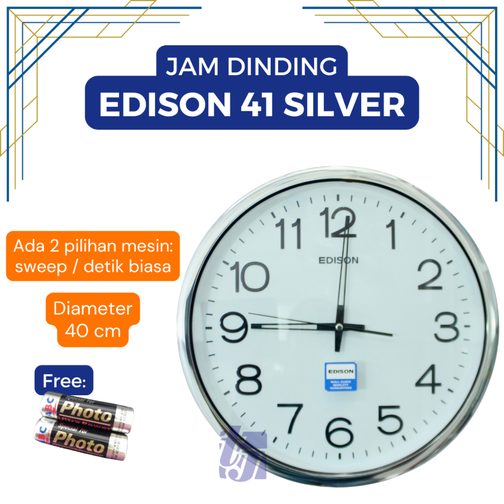 Jual JAM DINDING EDISON 41 SILVER SWEEP/ DETIK | Shopee Indonesia