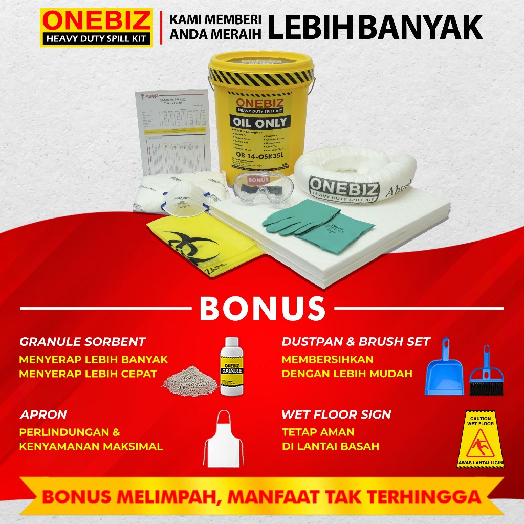 Jual ONEBIZ Heavy Duty Spill Kit Oil Industri Penyerap Cairan Minyak 35 Liter 9 Gallon | Shopee ...