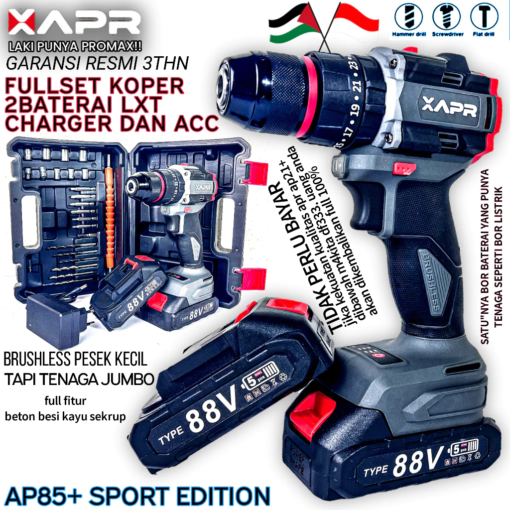 Jual APR RAJA BOR impact drill BRUSHLESS TYPE AP85+ 10mm keyless auto ...