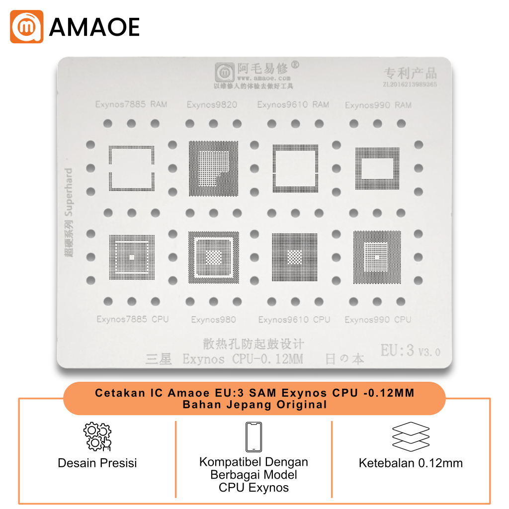 Jual Cetakan IC Amaoe EU:3 SAM Exynos CPU -0.12MM Bahan Jepang Original | Shopee Indonesia