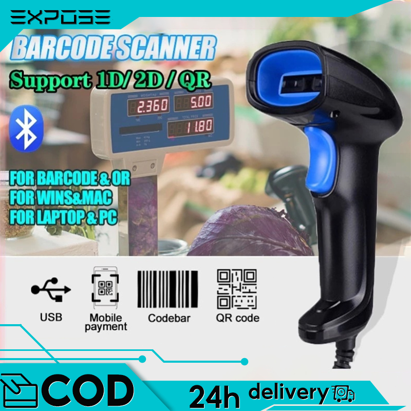 Jual Barcode Scanner Portable Wireless 1/2D Bluetooth Scanner Reader 2 ...