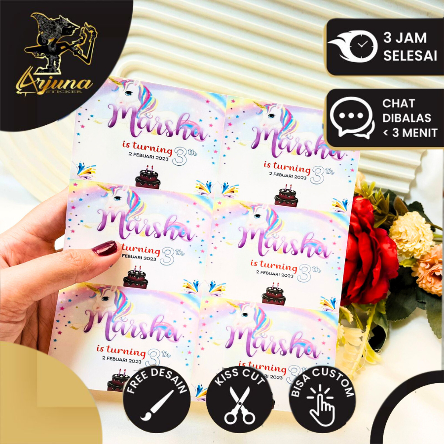 Jual Arjuna Free Desain Sticker Ulang Tahun Anak Persegi Stiker Label ...