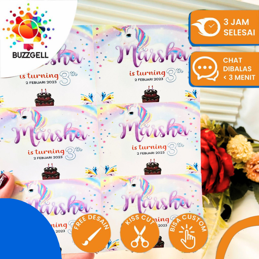 Jual Sticker Acara Ulang Tahun Anak Persegi Stiker Label Undangan Ultah ...