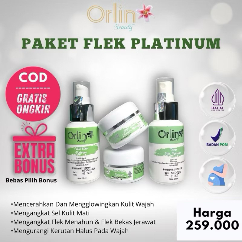 Jual Orlin Beauty Skincare Paket Flek Platinum Mencerahkan Wajah Mengencangkan Kulit Elastis ...