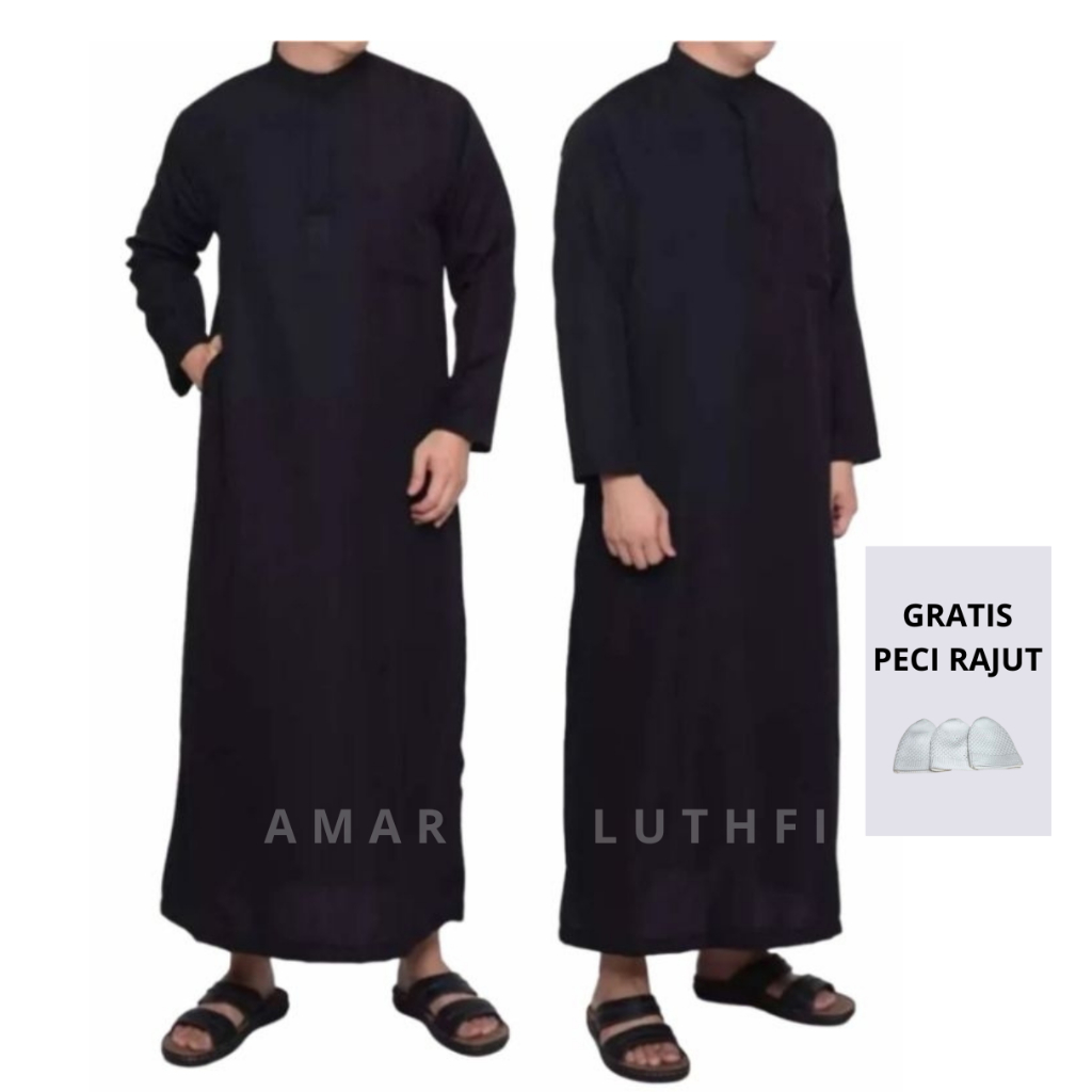 Jual Jubah pria hitam polos dewasa katun adem premium gamis laki-laki muslim dewasa lengan ...
