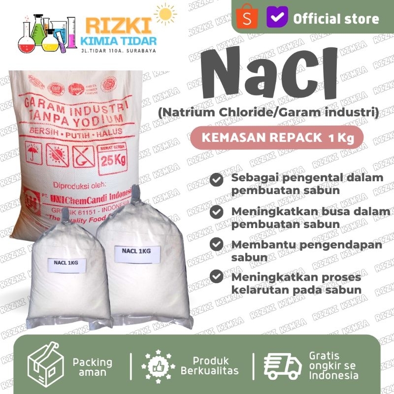 Jual NaCl Garam Industri Non Yodium Sodium Natrium Chloride 1 kg | Shopee Indonesia