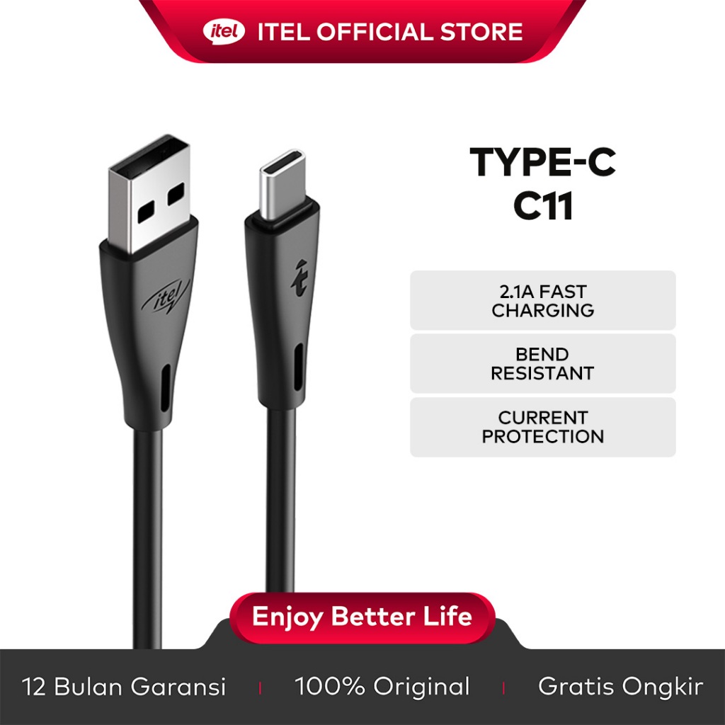 Jual Itel ICD-C11 Cable For Type-C usb Kabel Casan Kepanjangan 1M Fast Charging usb to type-C ...