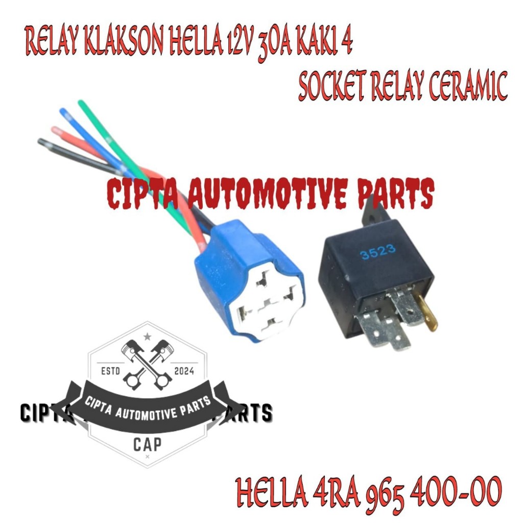 Jual RELAY KLAKSON HELLA 12V 30A KAKI 4 + SOCKET RELAY CERAMIC (HELLA ...