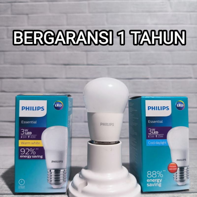 Jual Lampu LED Philips Essential 3W 3 Watt CAHAYA PUTIH / KUNING WARM WHITE 3000K Bohlam Bolam ...