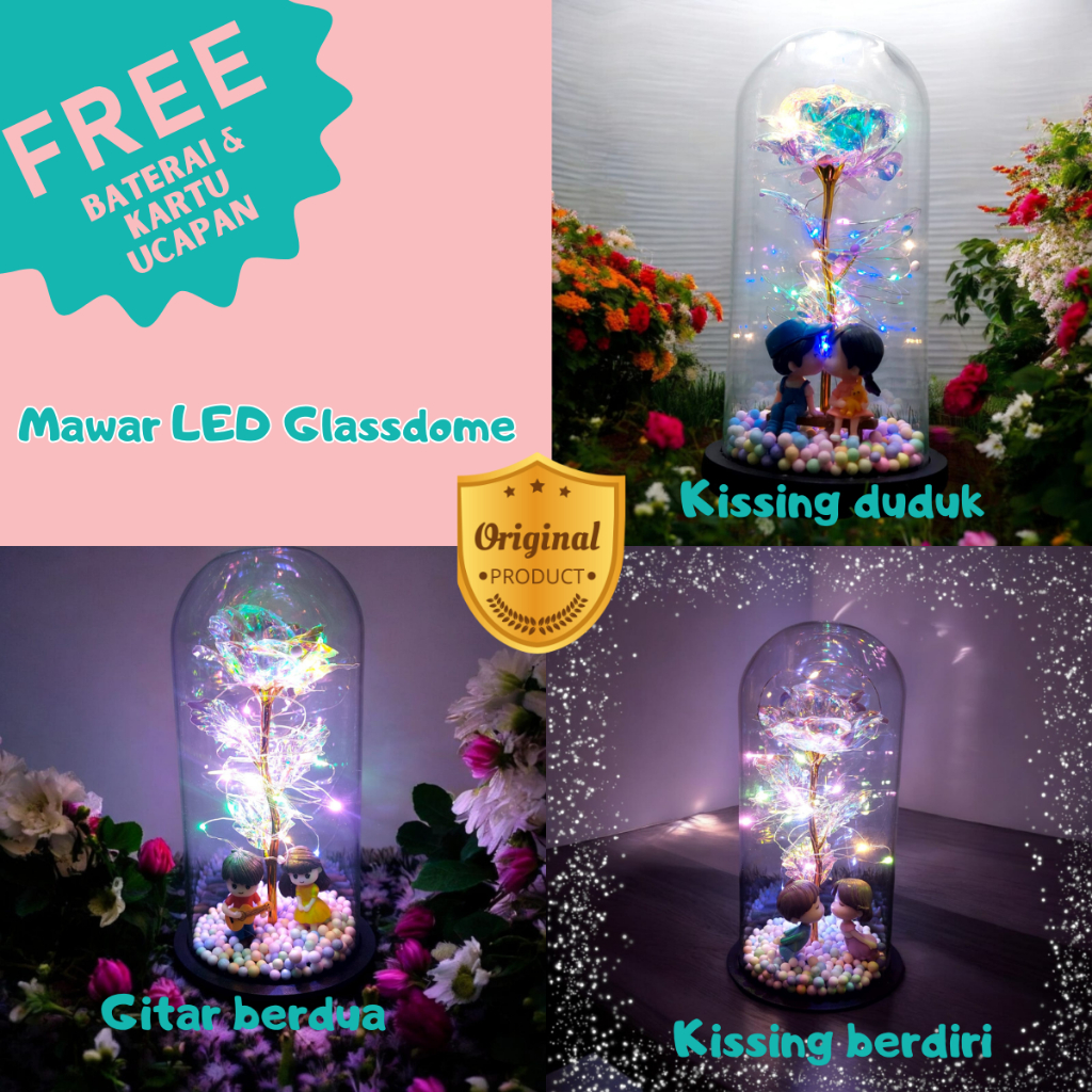 Jual Lampu Meja Hias LED Galaxy Rose Eternal Colorful Light || Mawar LED with patung romantis ...