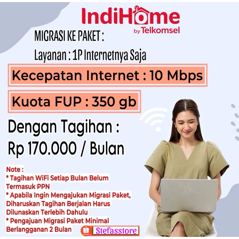 Jual MIGRASI INDIHOME PAKET 1P INTERNET ONLY 10 MBPS UPGRADE ...