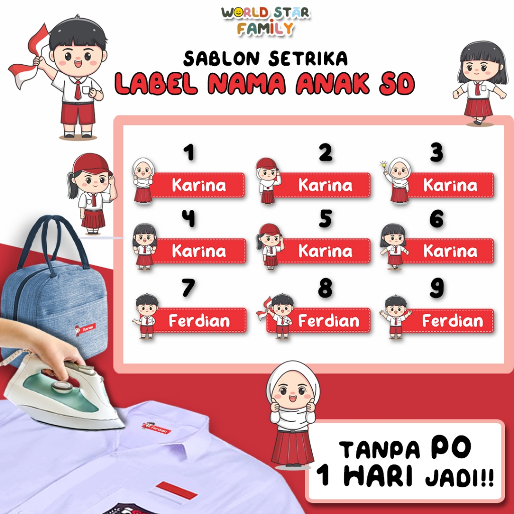 Jual Wsf Stiker Baju SD Anak Sekolah Dasar custom stiker nama Seragam ...