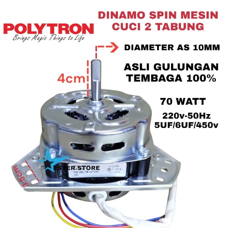 Jual Dinamo spin pengering gulungan Tembaga mesin cuci Polytron 2 tabung 70watt as10mm | Shopee ...