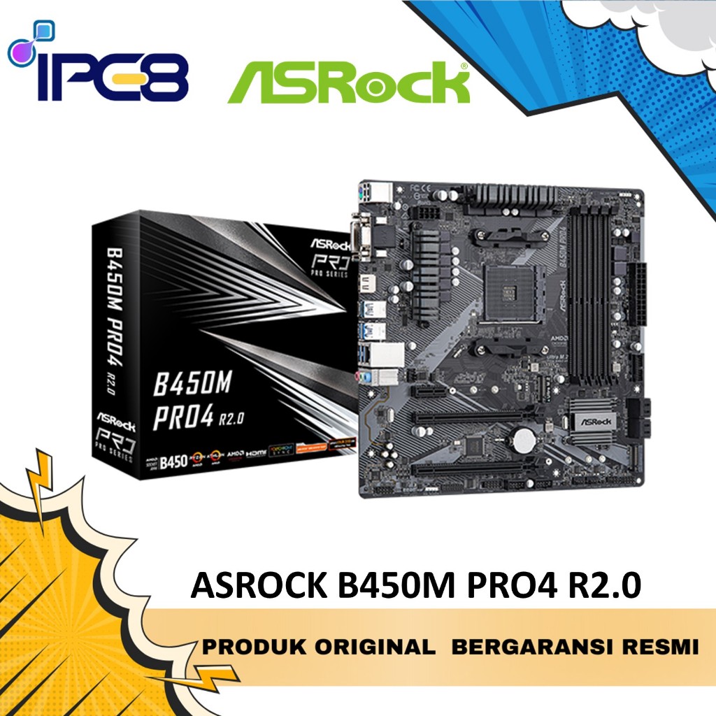 Jual ASROCK MOTHERBOARD B450M PRO4 R2.0 - AMD, AM4, DDR4 | Shopee Indonesia