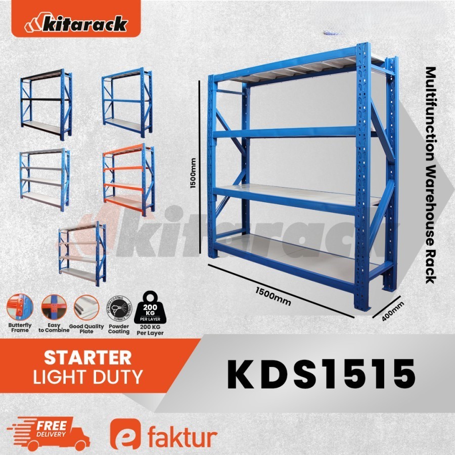 Jual KDS1515 Rack Gudang Besi 200KG Rak Gudang Light Duty Panjang 1.5M ...