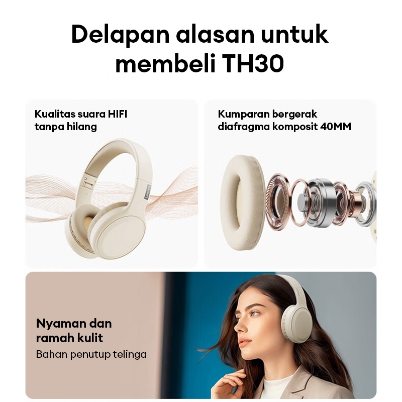 Jual Lenovo Thinkplus TH30 Headset Bluetooth V5.3 Wireless Headphone ...