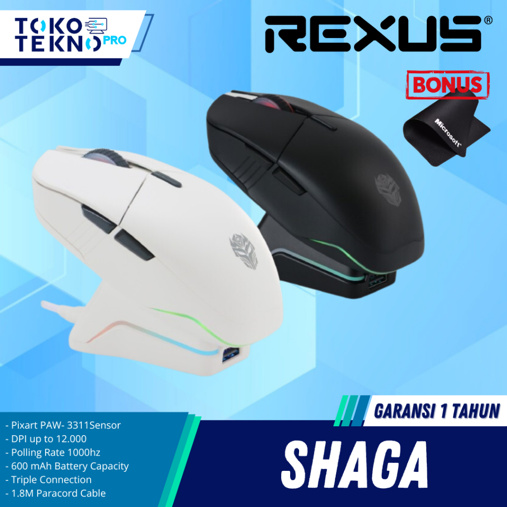 Jual Rexus Shaga RX-130 Mouse Gaming Wireless With Charging Dock ...