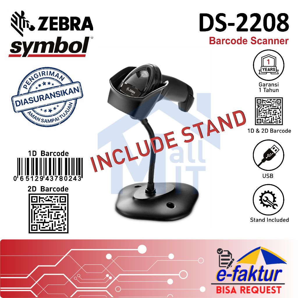 Jual MALLIT ZEBRA Barcode Scanner Symbol Zebra DS2208 DS-2208 DS 2208 ...