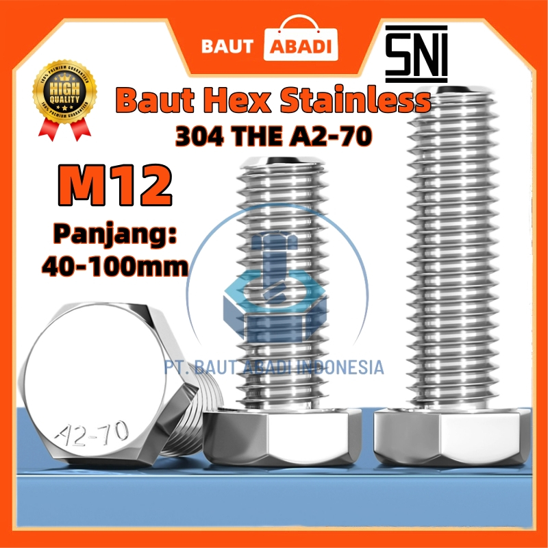 Jual Baut Hex Stainless M12 SS 304 THE A2-70 / SUS 304 Baja tahan karat / Baut Mur Hex Stainless ...