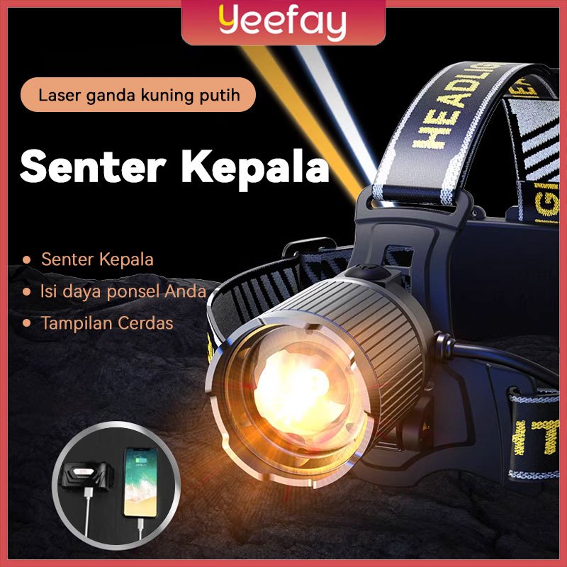 Jual ⭐ORIGINAL⭐Senter Kepala Super Terang 5000 Lumen Zoom LED Senter lampu depan USB Charging ...