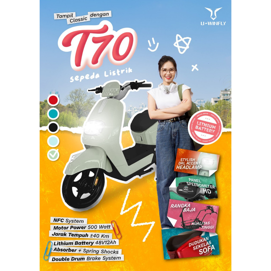 Jual SEPEDA LISTRIK UWINFLY T70 BATERAI LITHIUM GARANSI RESMI | Shopee ...