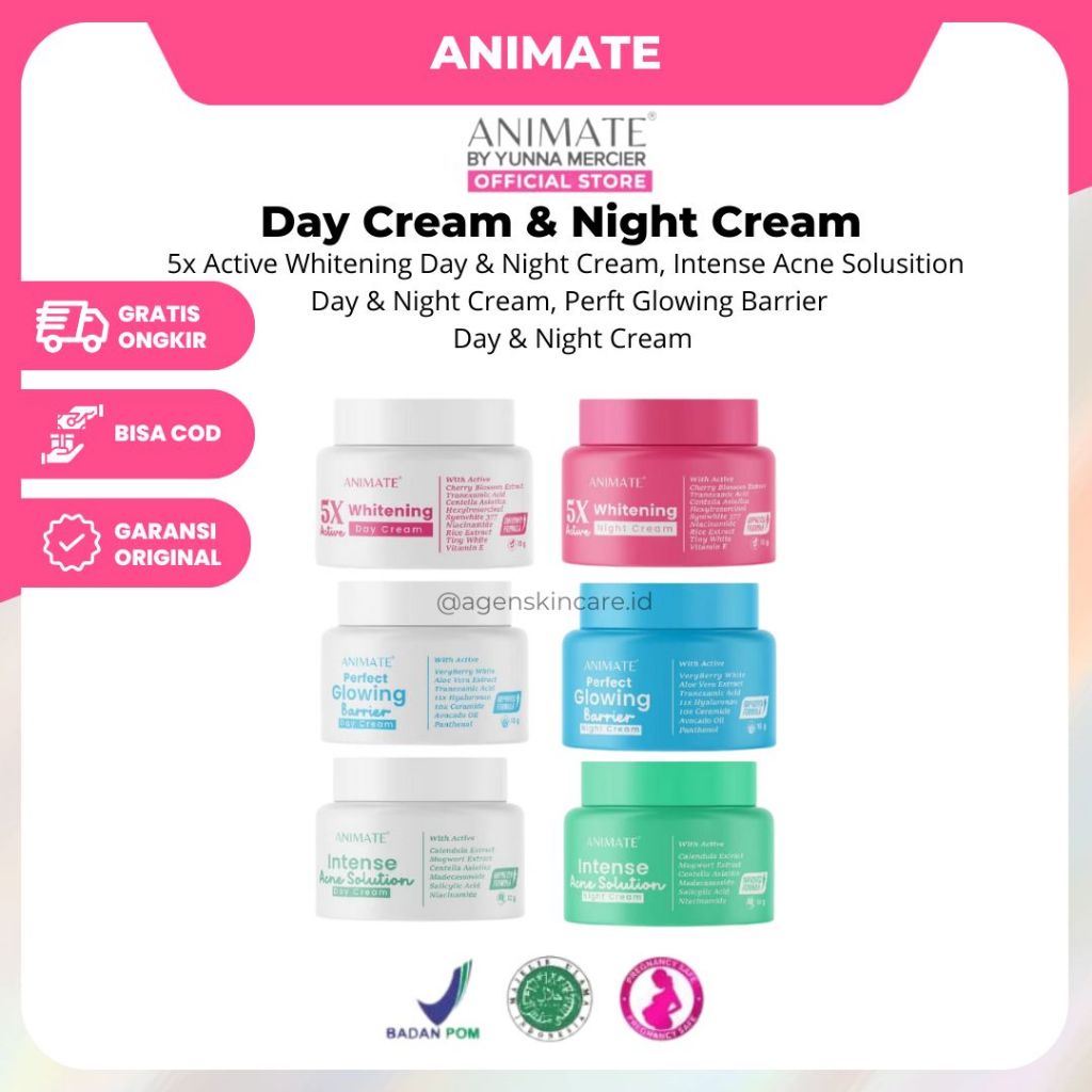 Jual Animate Day Cream Whitening Acne Solution Glowing Barrier Night ...