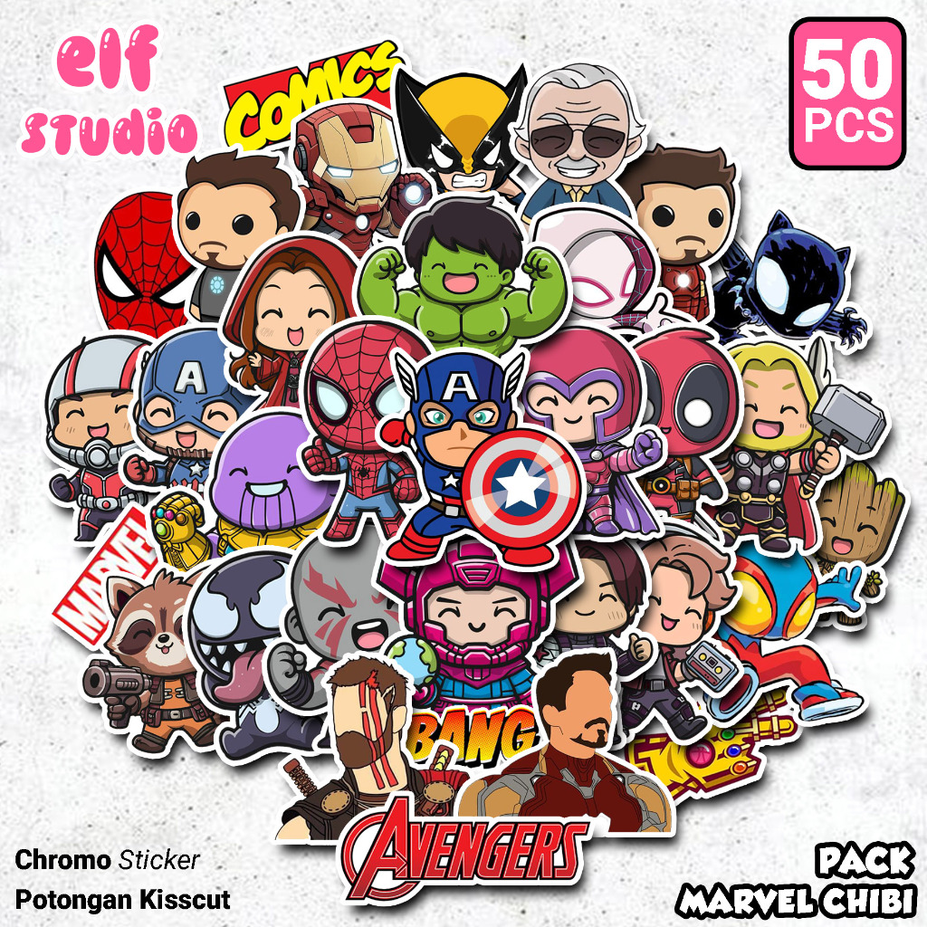 Jual Sticker Marvel Chibi 50 Pcs Stiker Super Hero Pack Aesthetic Untuk ...