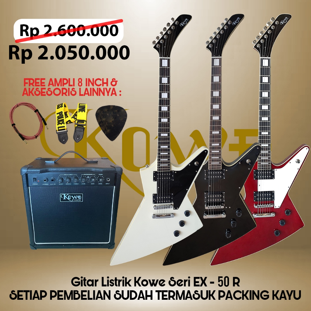 Jual Paket Bundle Hemat Gitar Listrik Merk KOWE Original Model EX - 50R ...