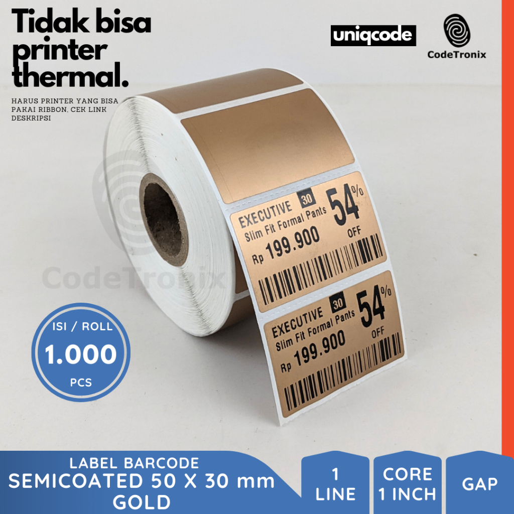 Jual Label Stiker Kertas Semicoated 50x30 Barcode Sticker Roll Gold 1 ...